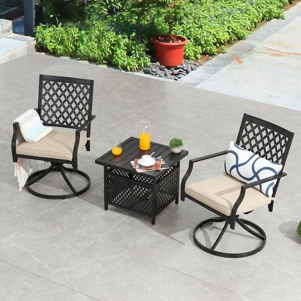 TOP HOME SPACE 3-Piece Metal Swivel Square Outdoor Bistro Set with ...