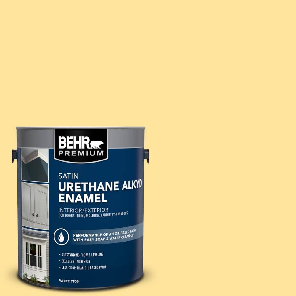 BEHR PREMIUM 1 gal. #340B-4 Lemon Drops Urethane Alkyd Satin Enamel ...