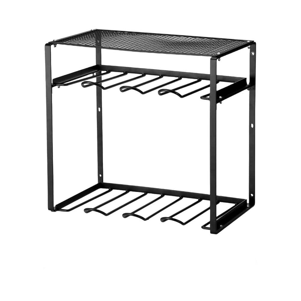 Angel Sar Black Alloy Steel 3 Layers Wall Mount Storage Rack with 8 ...