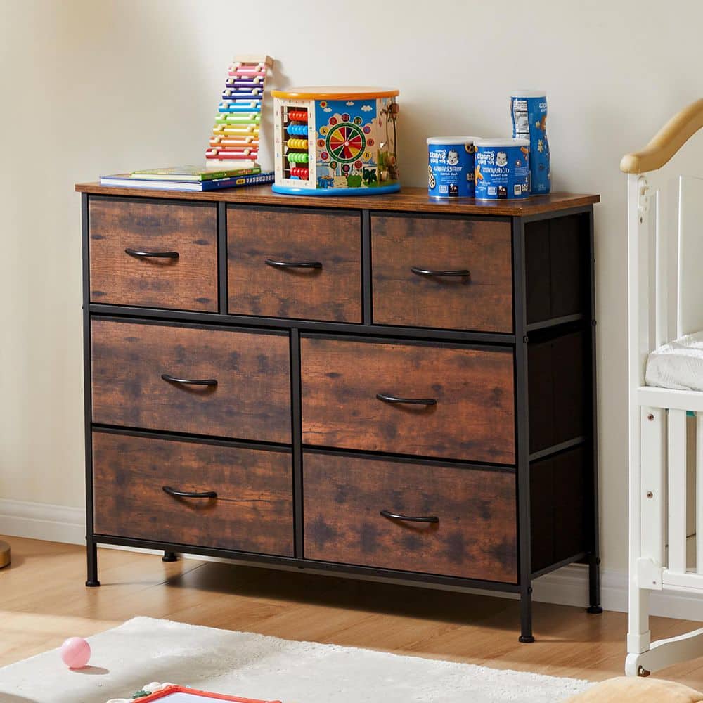 Bestier Brown 6-Drawer 38.2 in. W Fabric Storage Tower Dresser Wooden ...