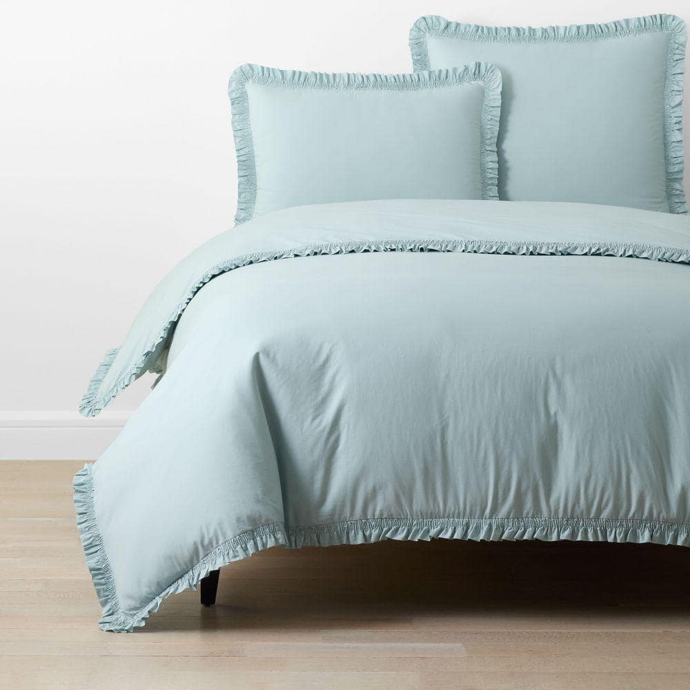 The Company Store Company Cotton Ruffle Garment Wash Cloud Blue King ...