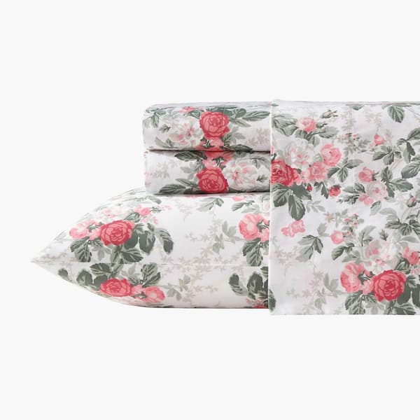 Laura Ashley Bettinas Blooms 3-Piece Evergreen/Rose Sateen Cotton Twin ...