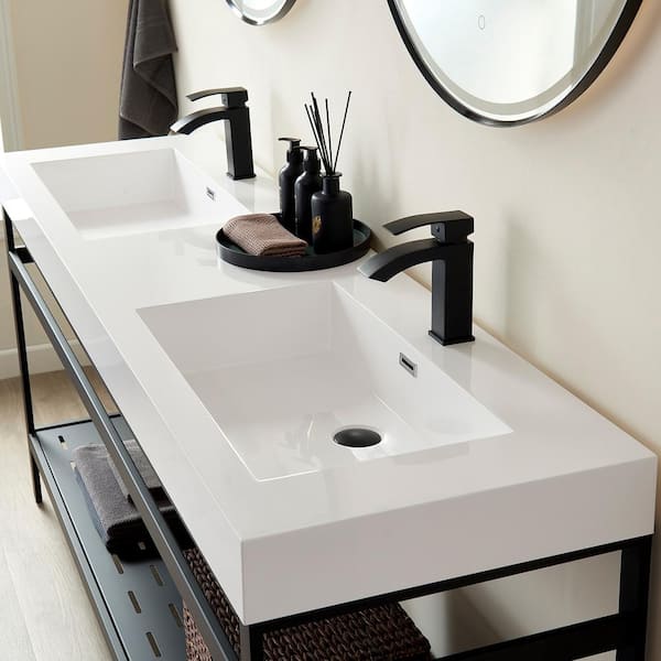 ROSWELL Ablitas 71.7 in. Composite Stone Double Console Bathroom Sink ...