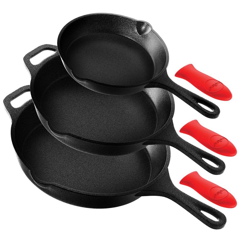 NutriChef 6-Piece Cast Iron Nonstick Skillet Set in Black NCCIPS3P49 ...