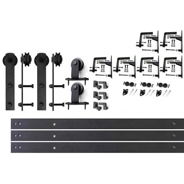 HOMACER 5 ft./60 in. Black Rustic Ceiling Mount Double Track Bypass ...