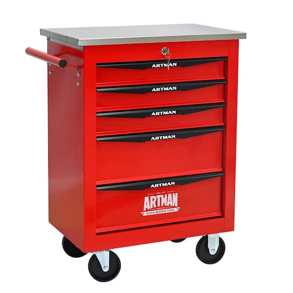 5-Drawer Rolling Metal Tool Cart-Multifunctional Lockable Tool Storage ...