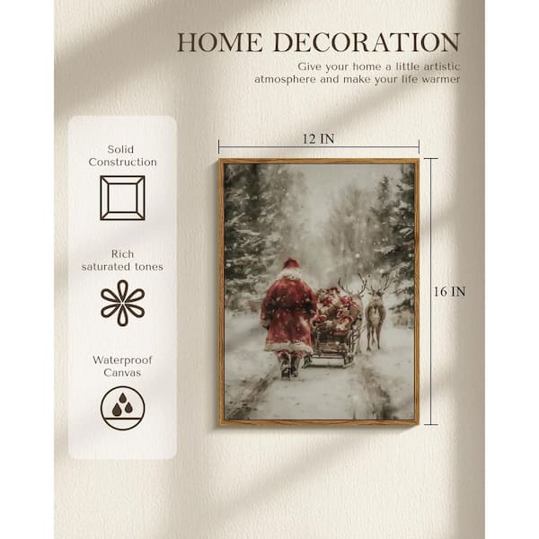 Winter Christmas Picture Canvas Wall Art Prints Santa’s Reindeer Framed ...