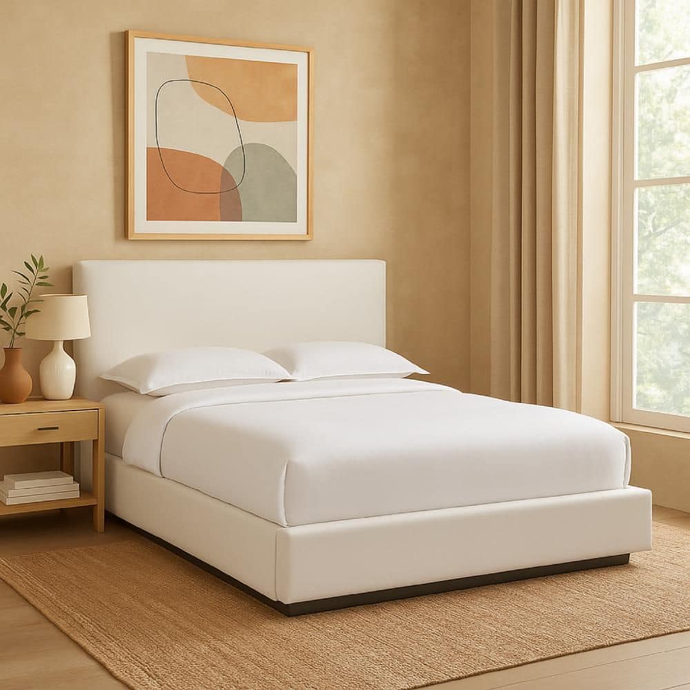Benjara Uma Cream White Wood Frame King Panel Bed with Tall Panel ...