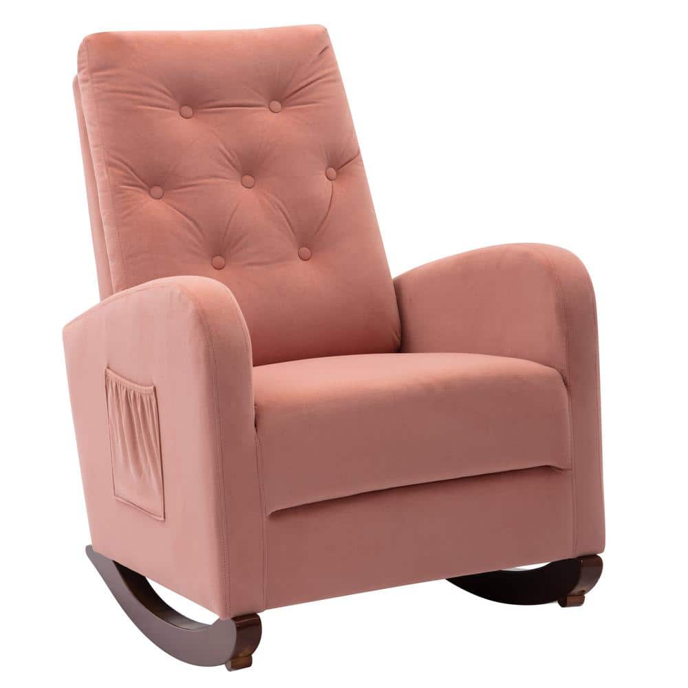 Wateday Pink Velvet High Back Rocking Chair YJ-YUKI9596090 - The Home Depot