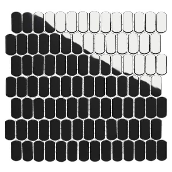Merola Tile Hudson Capsule Glossy Black 5 in. x 6 in. Porcelain Mosaic ...