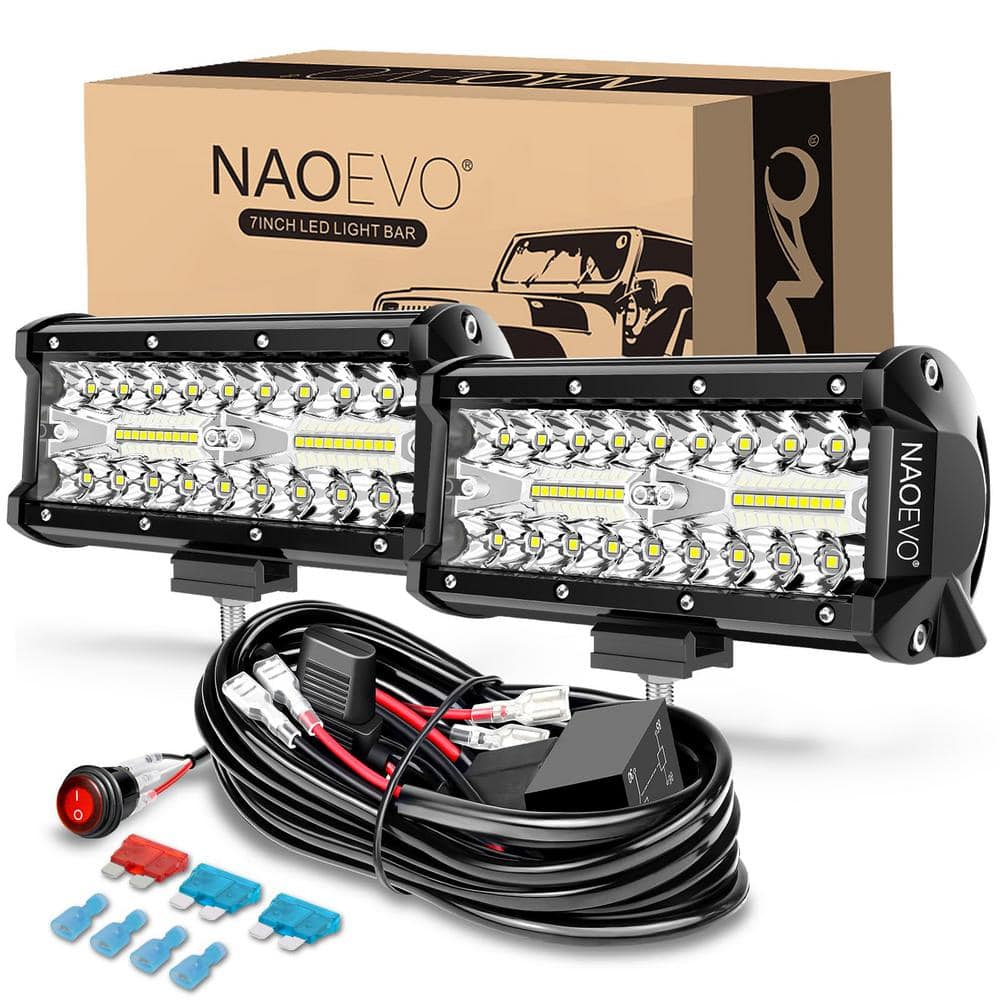 BIBIVIS 7 in. 240-Watt Dual LED White Strip Set, Poly Flood Light, 2 ...