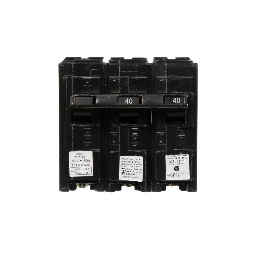Siemens 40 Amp Double-Pole Type QP Circuit Breaker with 120-Volt Shunt ...
