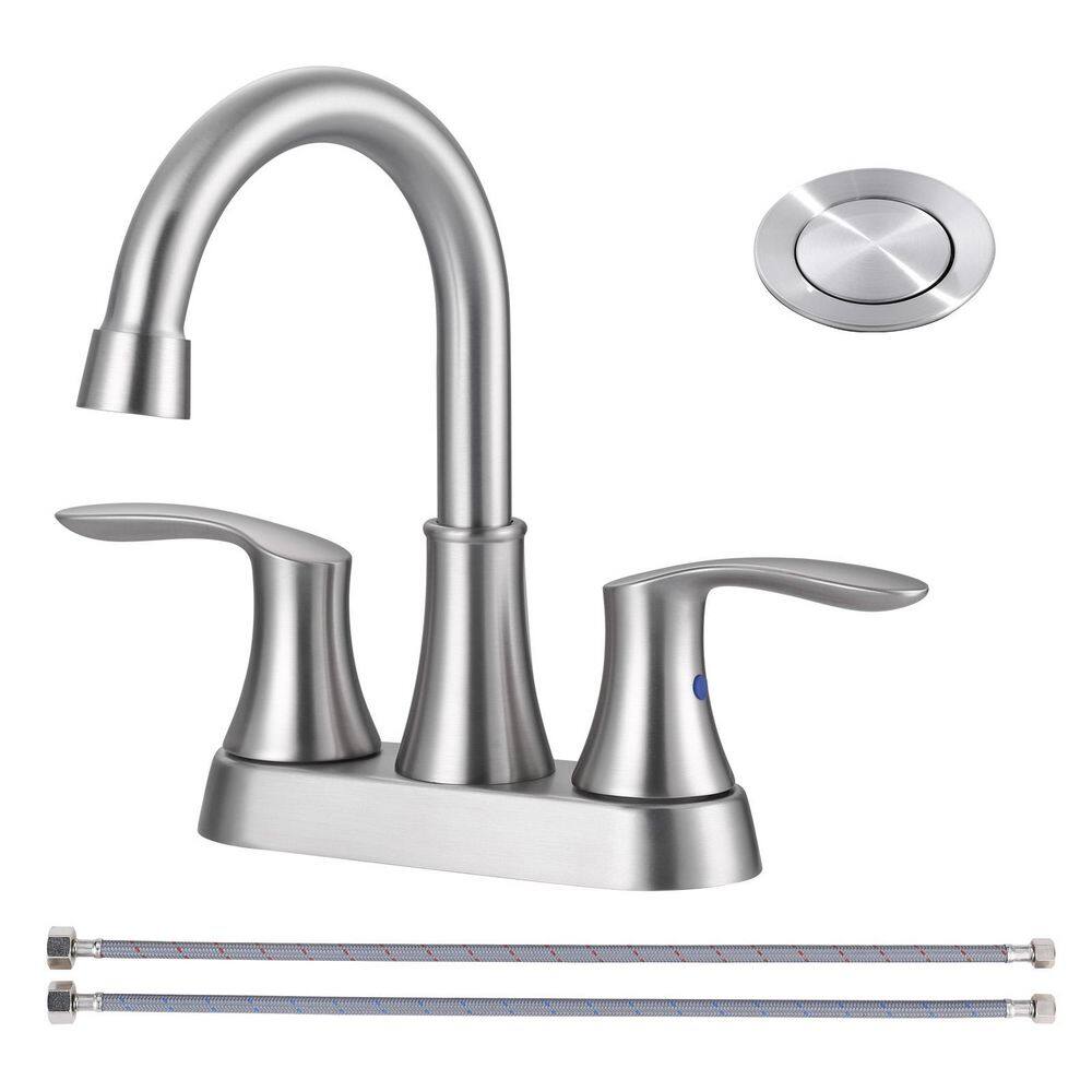 VEVETTA 4 in. Centerset Double Handle High Arc Stainless Steel Bathroom ...
