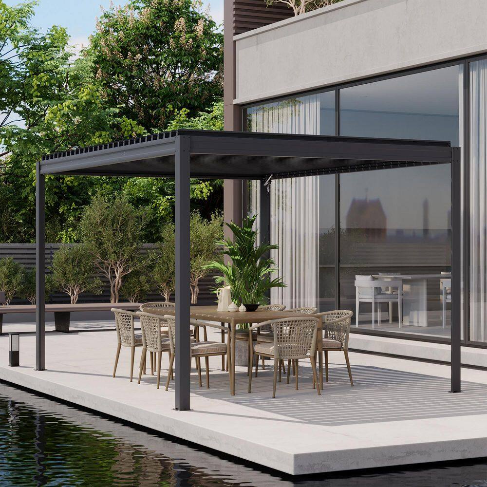 Mondawe Celestia 10 ft. x 13 ft. Gray Aluminum Frame Outdoor Patio ...