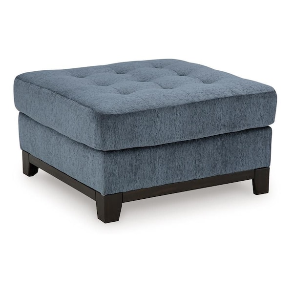 Benjara Maxo Blue Polyester Square Accent Ottoman BM332961 - The Home Depot