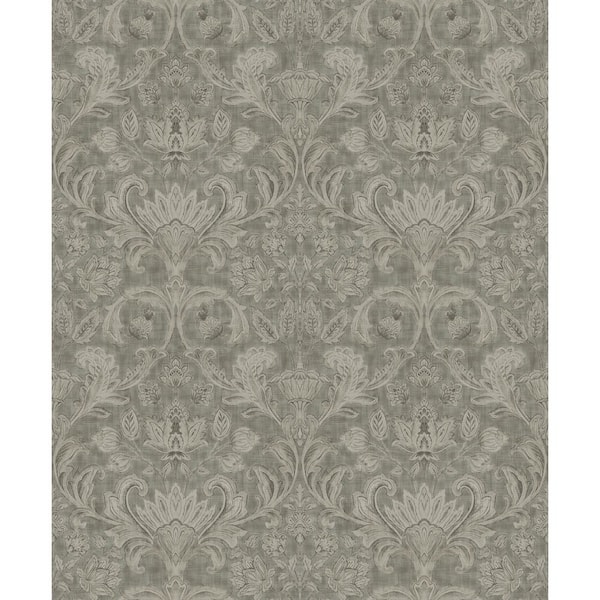 Elegance Collection Grey Damask Sheen Finish Non-Pasted Non-Woven ...