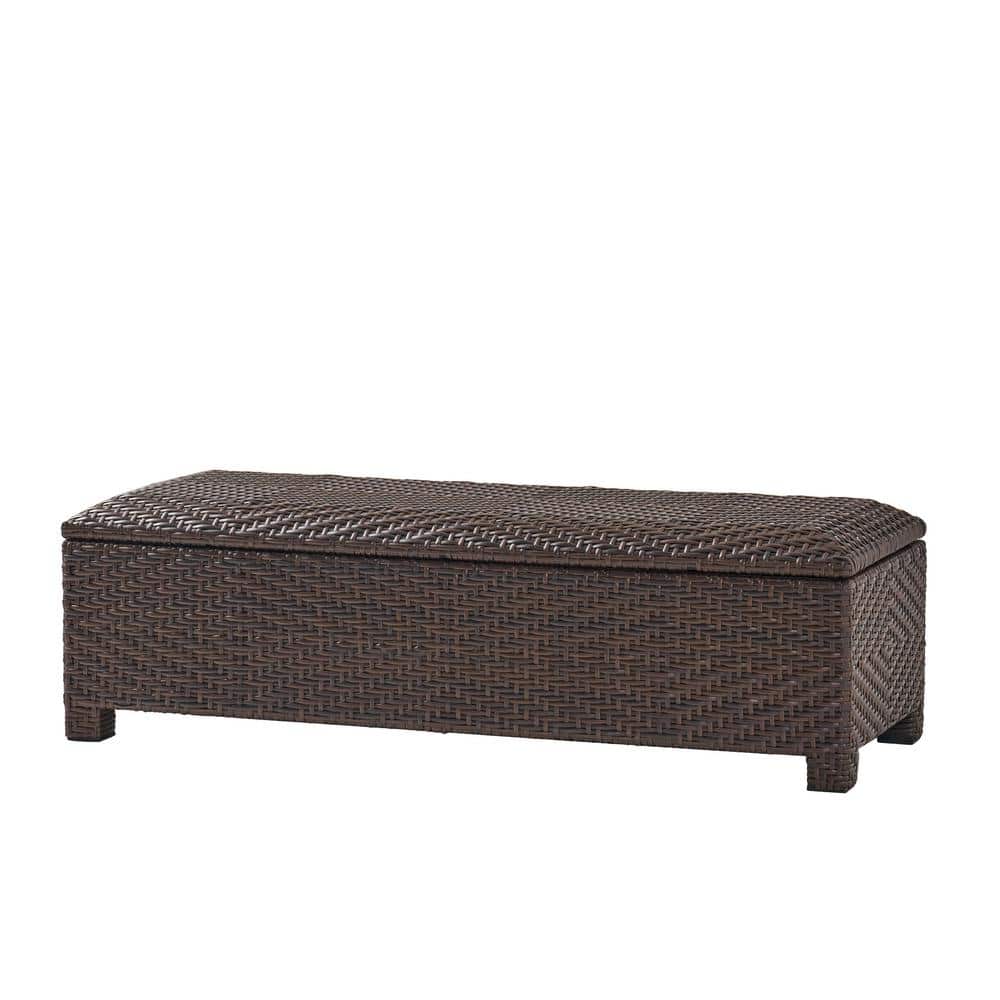 Oyezvary 30 Gal. Brown Wicker Rattan Outdoor Storage Bench for Patio ...