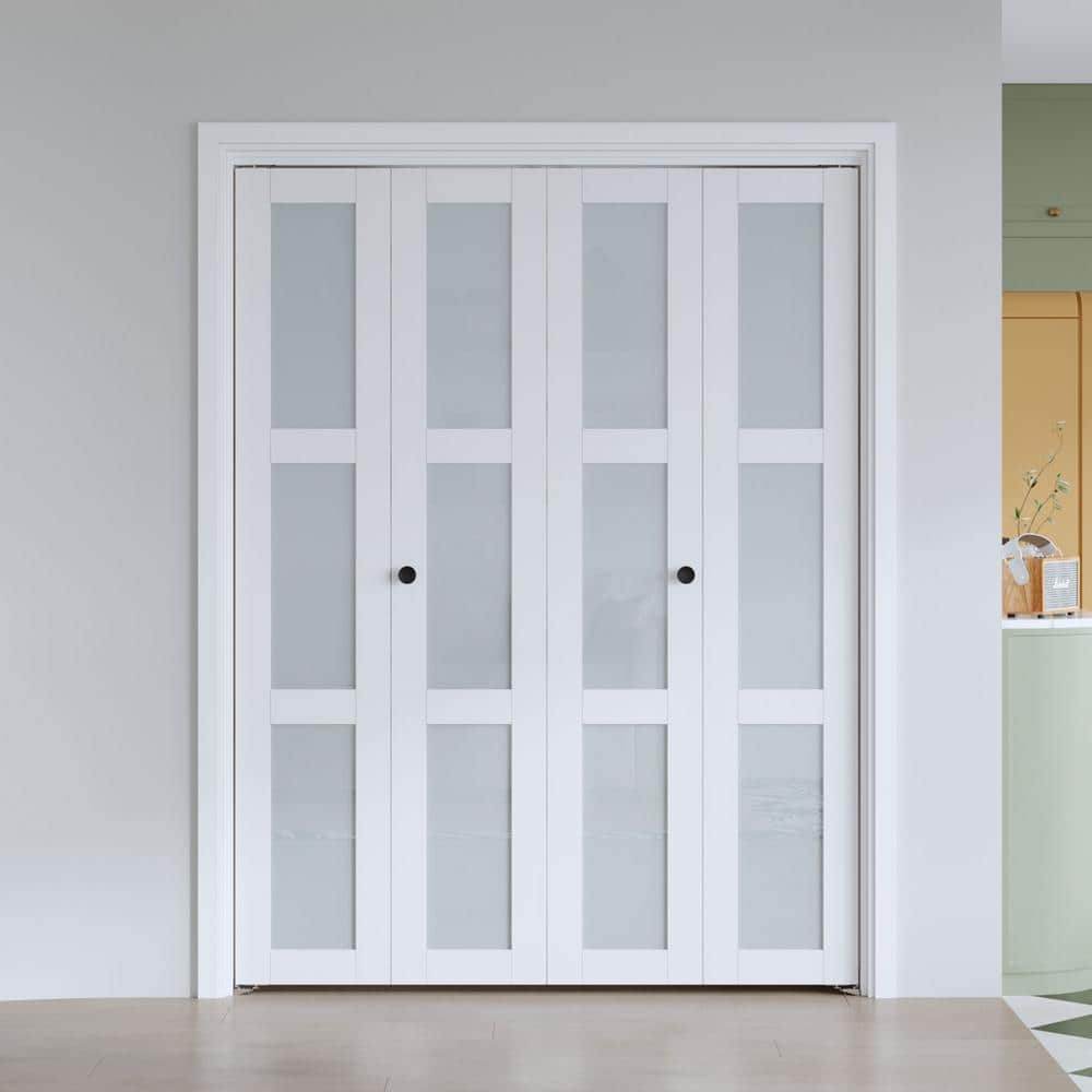 easelife 60 in. x 80 in. (Double 30 in. Bifold Doors) 3-Lite Frosted ...