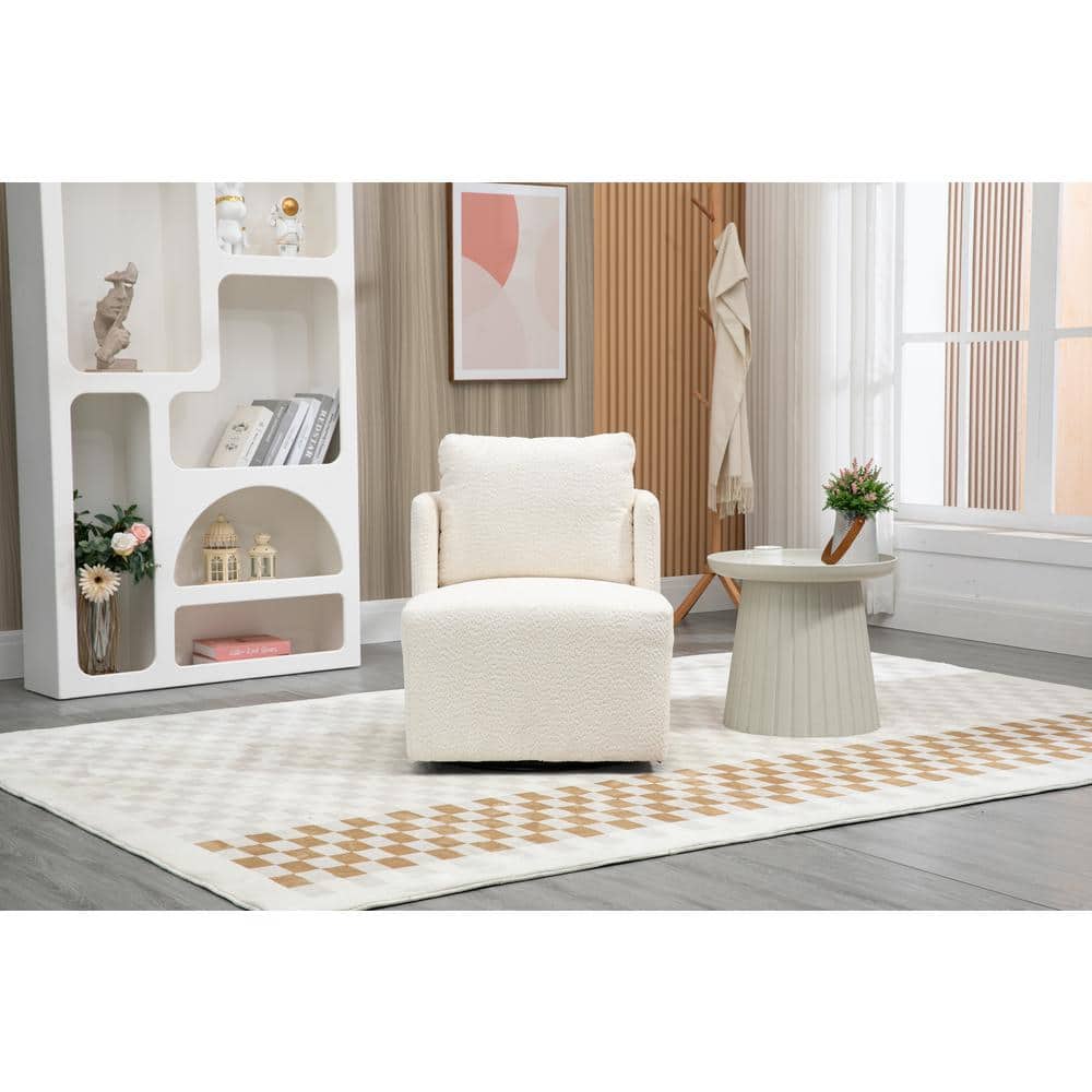 Beige Swivel Barrel Chair, Comfy Round Accent Sofa Chair for Living ...
