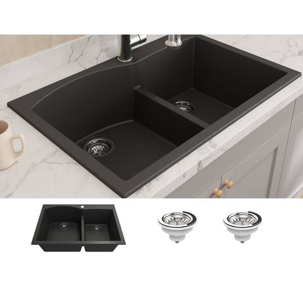 TerraLife Hyperion 33 in. Drop-In/Undermount Double Bowl Matte Black ...