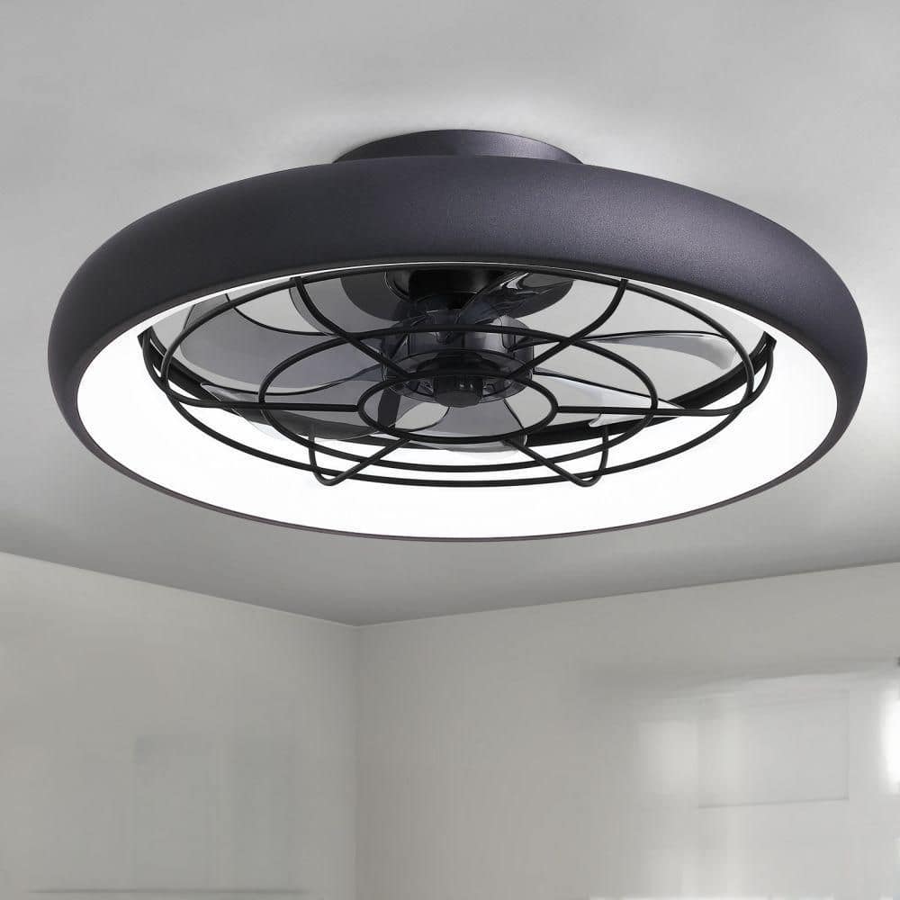 WDETR 20 in. Indoor LED Black Flush Mount Ceiling Fan with Light ...