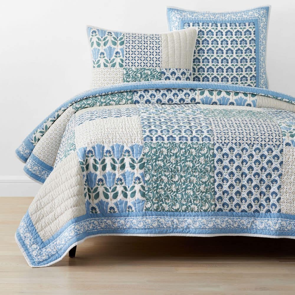 The Company Store Company Cotton Ellary Patchwork Blue Multi Twin/Twin ...
