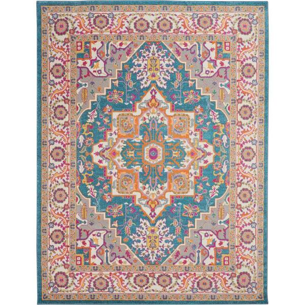 Nourison Passion Teal/Multicolor 9 ft. x 12 ft. Persian Modern Area Rug ...