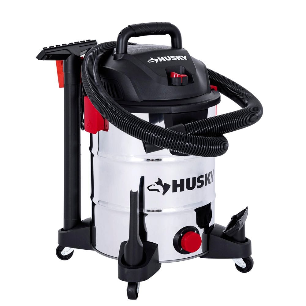 Husky 10 Gal. 6.0 Peak HP Stainless Steel Wet Dry Vac Shop Vacuum with ...