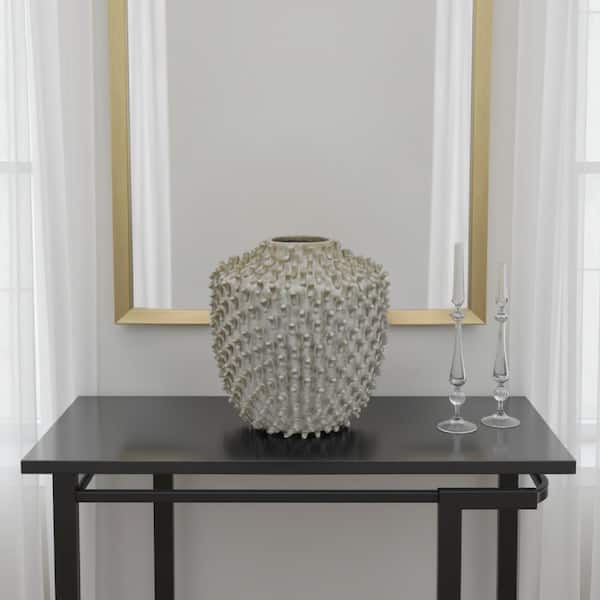 Benjara Akira 11.75 in. White Ceramic Round Decorative Vase BM330130 ...