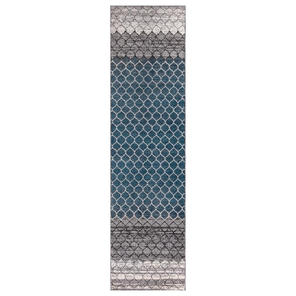 StyleWell Blue Tile Geo 2 ft. x 8 ft. Runner Rug 22762