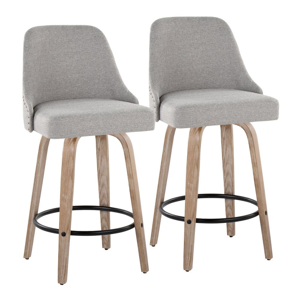 Lumisource Studded Marcel 27" Whitewashed Wood and Light Grey Fabric ...