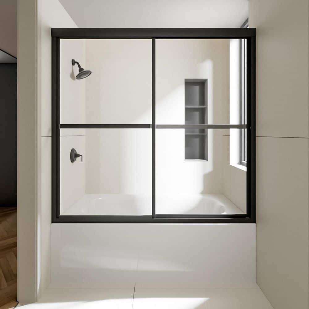 Nivorix Cleo 59 in. W x 56 in. H Sliding Framed Tub Door in Matte Black ...