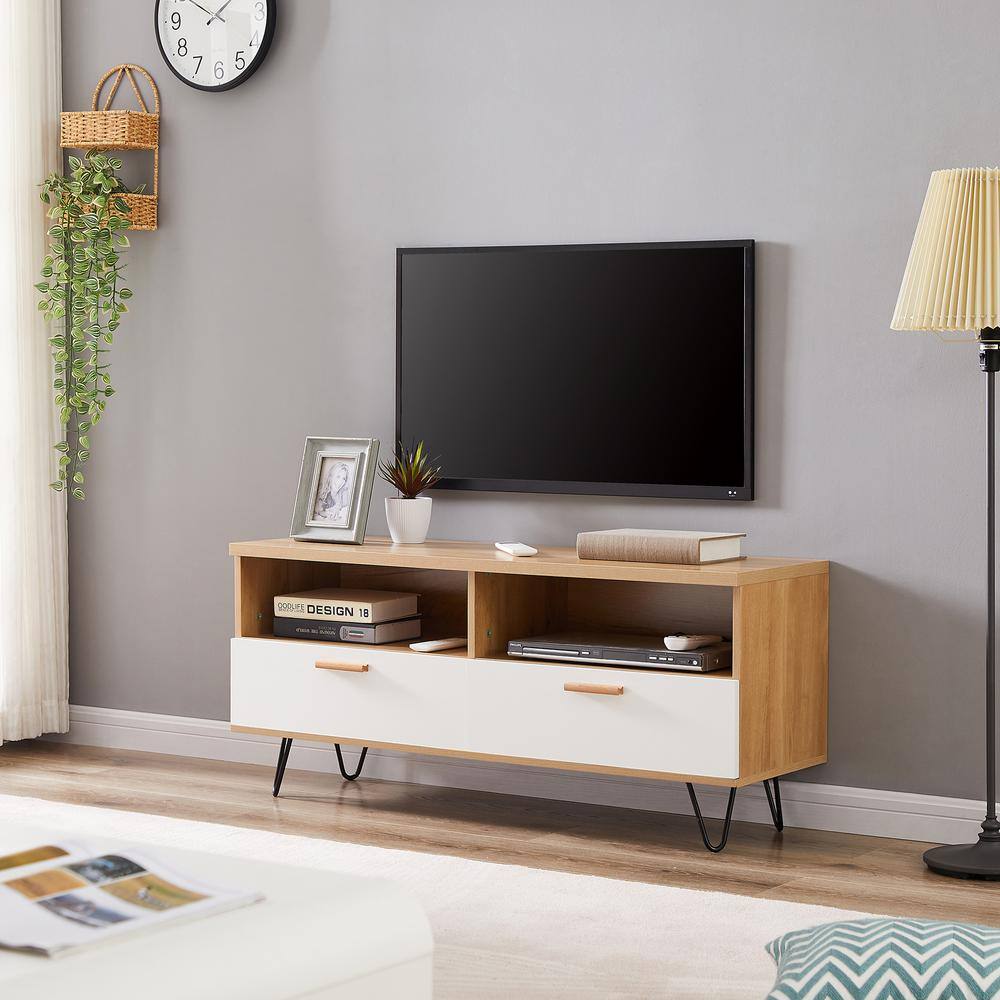 GODEER 47.20 in. Walnut TV Stand Fits TV's up to 55 in. with High ...