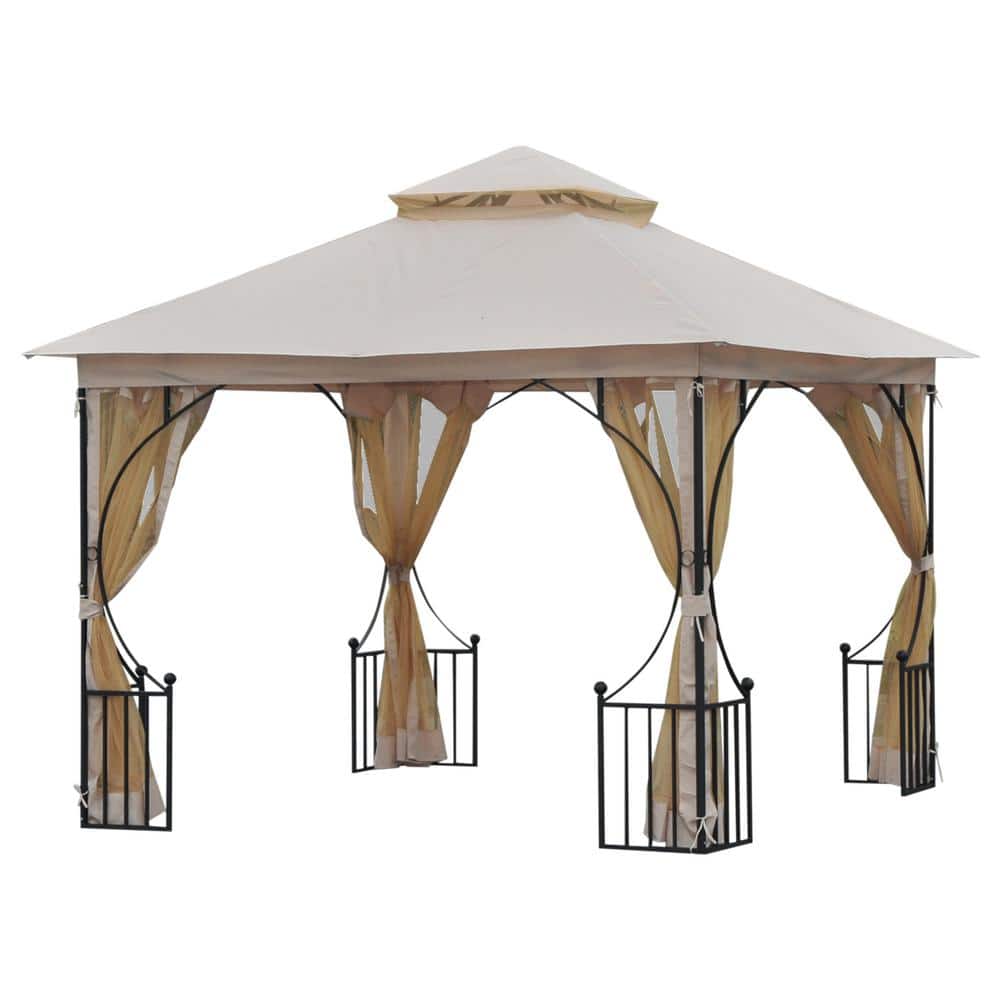 Outsunny 10 ft. x 10 ft. x 9 ft. Steel Frame Garden Gazebo Canopy with ...