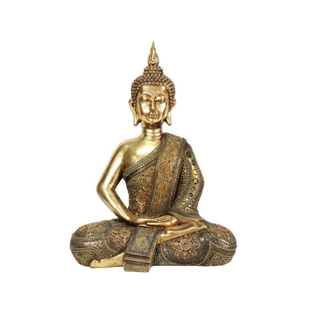 Zaer Ltd. International 19.1 in. Tall Frosted Gold Polyresin Buddha in ...