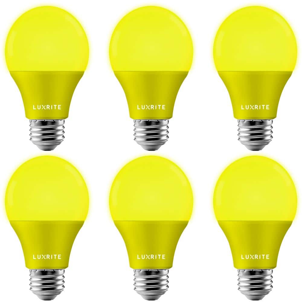 LUXRITE 60-Watt Equivalent A19 Bug LED Light Bulb Yellow Light Bulb (6 ...