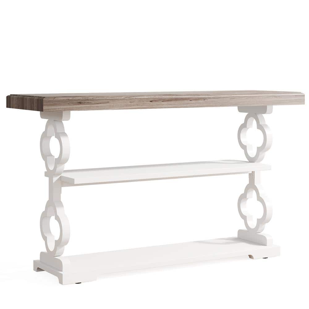 BYBLIGHT Turrella 56 in. Gray Rectangle Wood Console Table Farmhouse ...