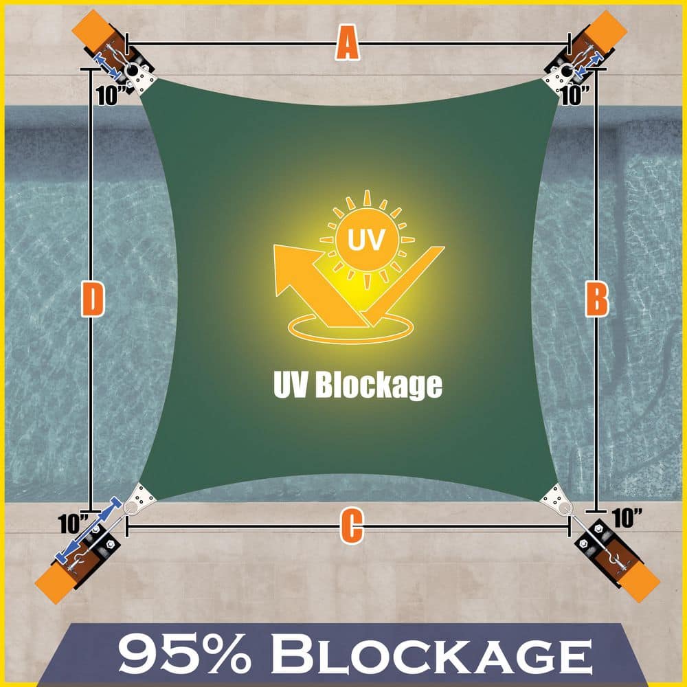 Super Ring 12 ft. x 12 ft. Sun Shade Sail with Hardware Kit-Green SK ...