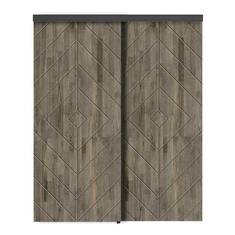 CALHOME 48 in. x 80 in. Hollow Core Weather Gray Stained Pine Wood ...