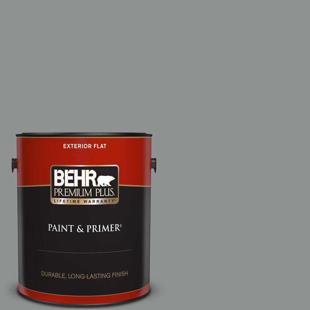 BEHR PREMIUM PLUS 1 gal. #770F-4 Gray Area Flat Exterior Paint & Primer ...