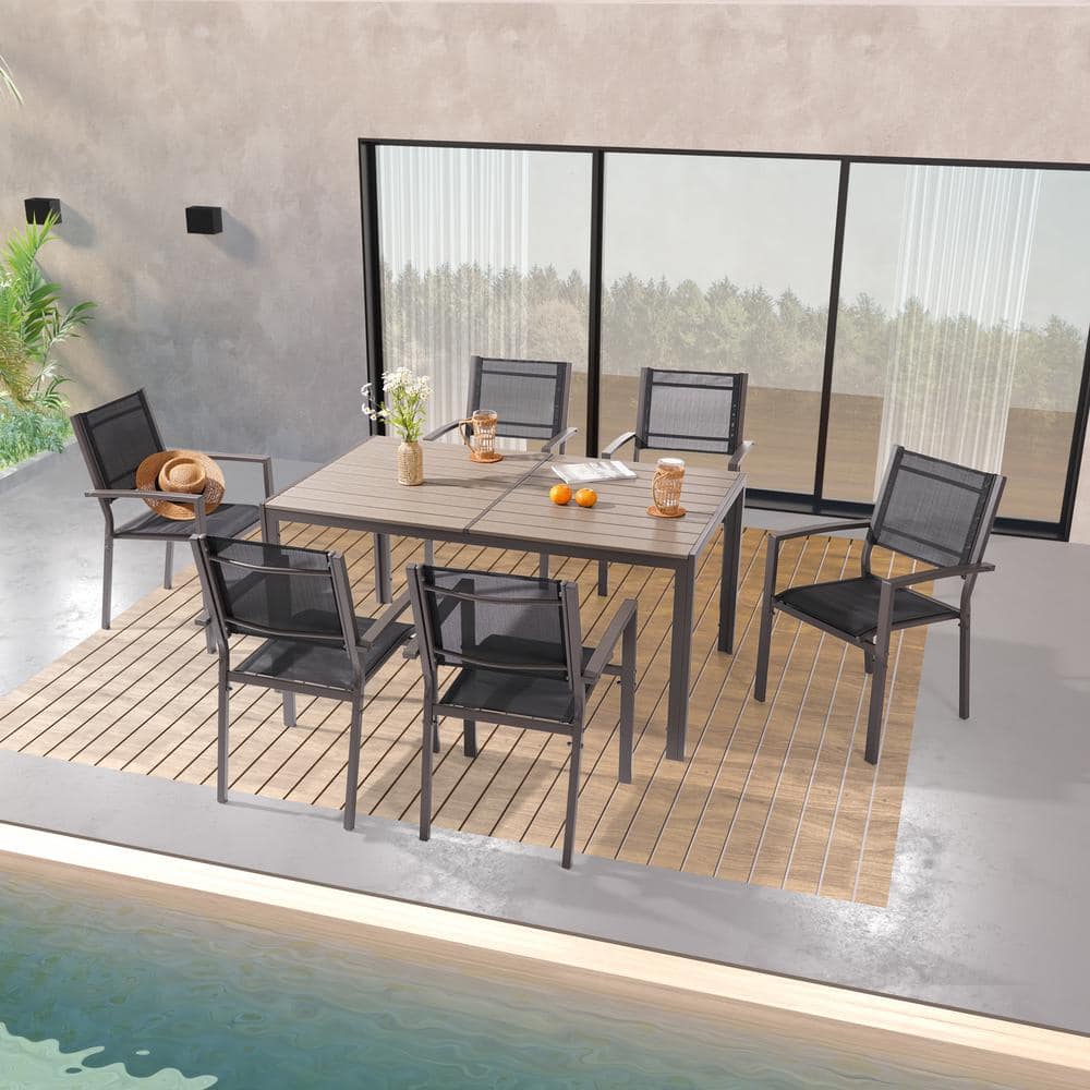 JOYESERY 7-Piece Patio Dinning Set Textilene Metal Outdoor Dining Set ...