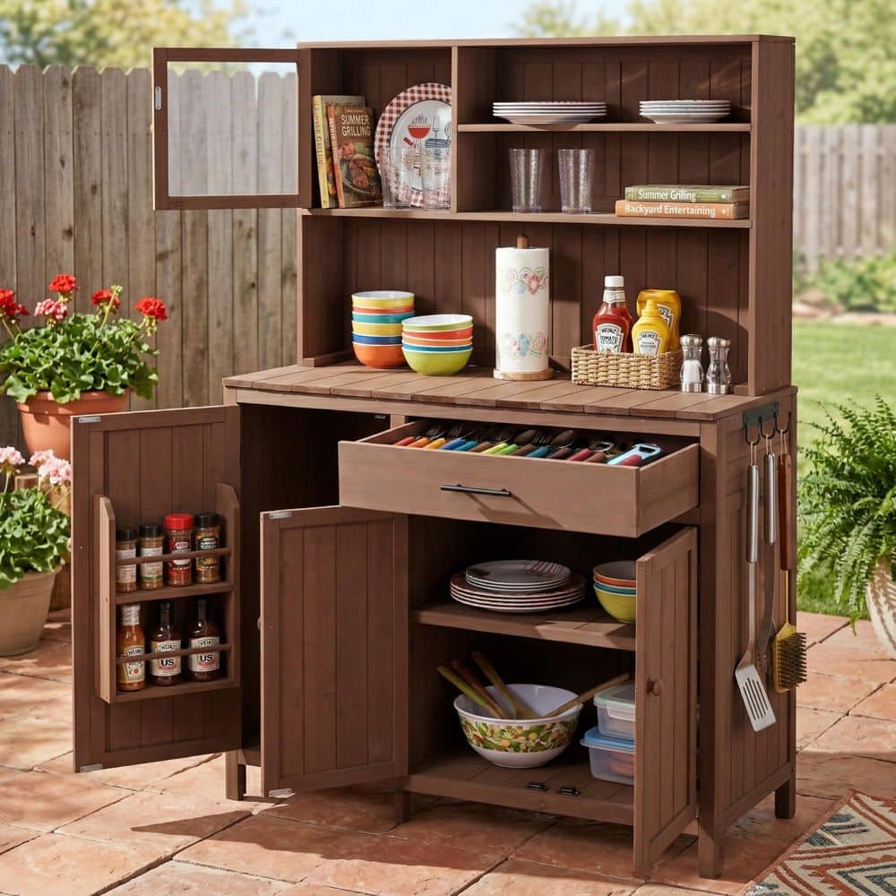 Sudzendf 44.6 in. W x 65 in. H Brown Fir Wood Potting Bench Table, with ...