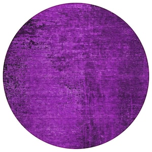 HomeRoots Purple 8 ft. Round Woven Abstract Round Indoor/Outdoor Area ...