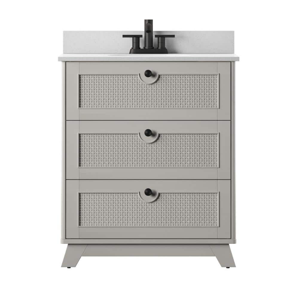 Twin Star Home 30 in. W x 20 in. D Bath Vanity in White with Stone Top ...