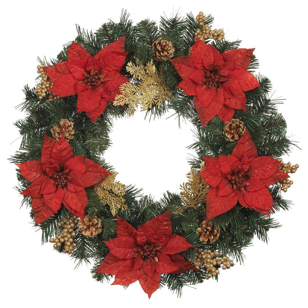 Reviews for 24 in. Silk Poinsettia Artificial Wreath with Gold Fern ...