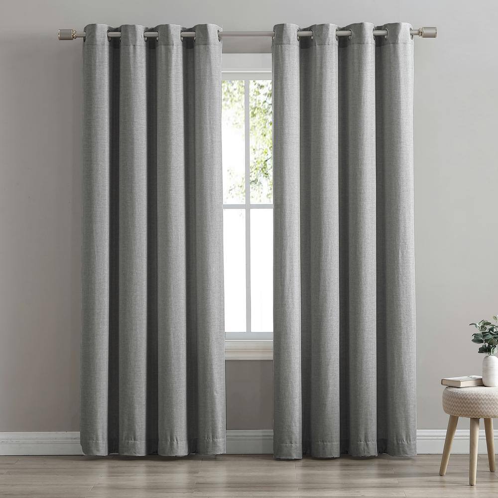swift home Grey Polyester Faux Linen 54 in. W x 95 in. L Grommet Room ...