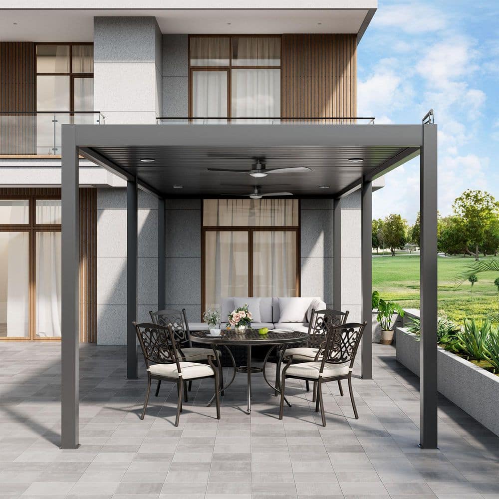 Reviews for Mondawe 10 ft. x 26 ft. Dark Gray Aluminum Patio Pergola ...
