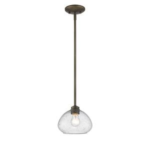 Westinghouse Cindy 1-Light Oil Rubbed Bronze and Barnwood Mini Pendant with Clear Seeded Glass ...