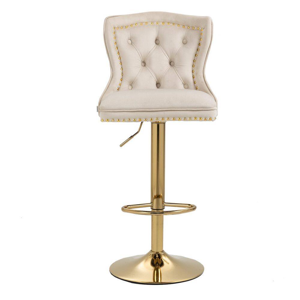 HOMEFUN 46 in. Ivory Velvet Metal Frame Adjustable Cushioned Bar Stools ...