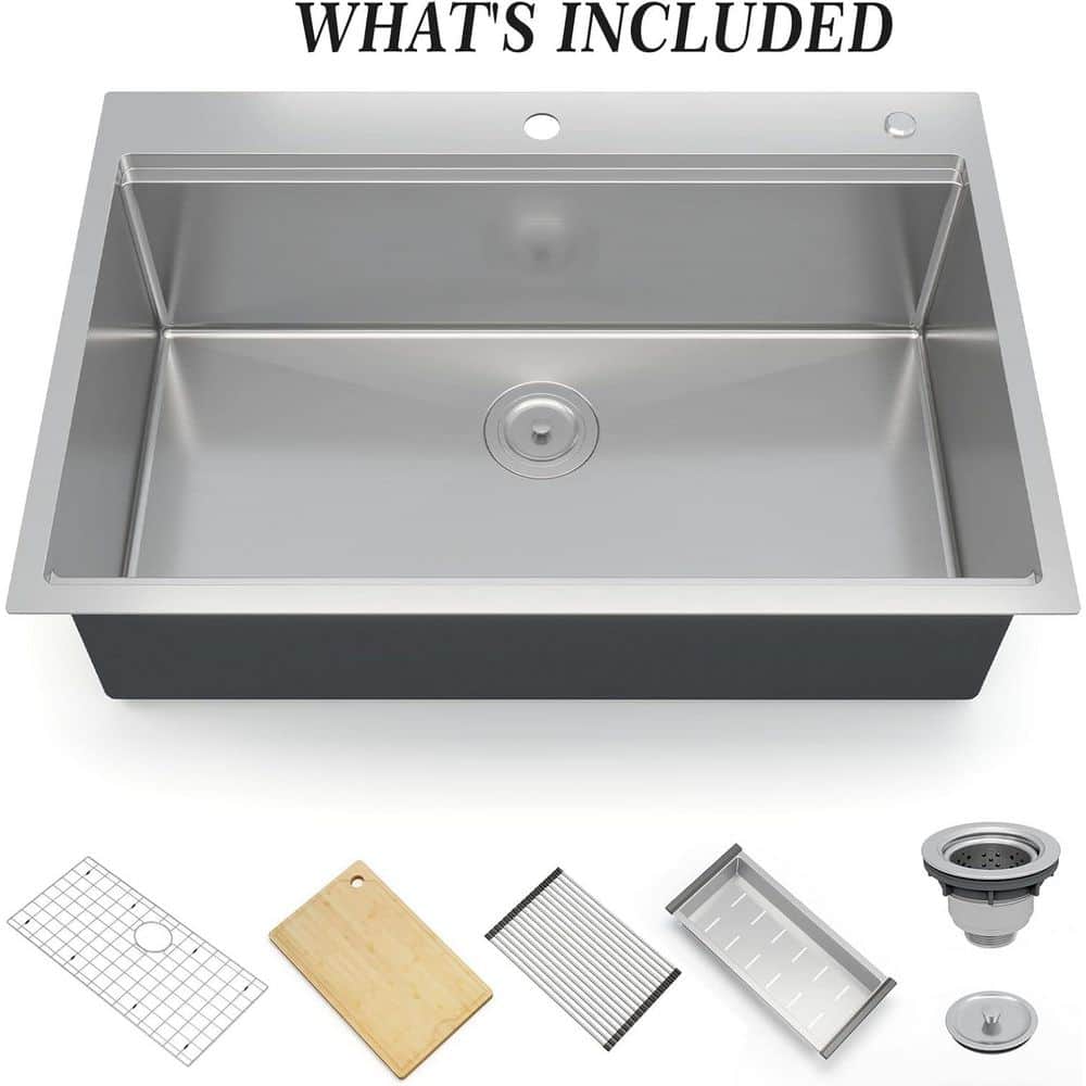 Stainless Steel Drop-in Kitchen Sink, Single Bowl with Drainboard ...